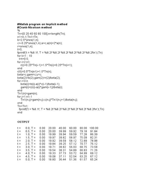 matlab program on implicit method pdf
