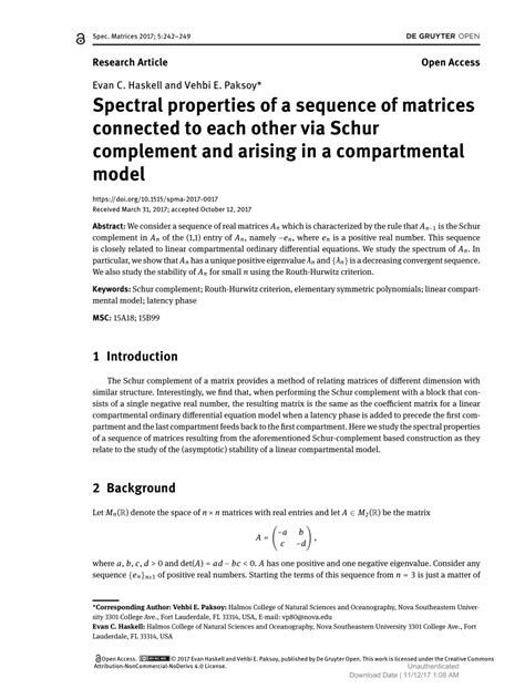 pdf spectral properties of a sequence of matrices connected to each other via schur complement
