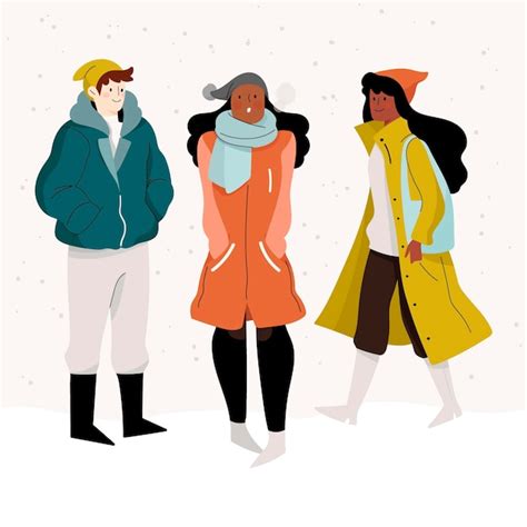 Personas Con Ropa De Invierno Acogedora Vector Premium