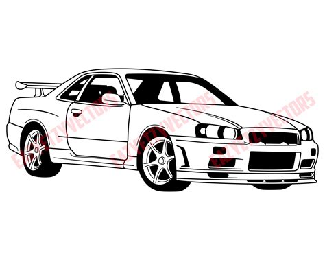 Nissan Skyline R34 GTR Vector File Drawing Etsy Australia