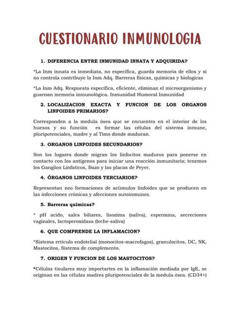 Cuestionario De Inmunolog A Dr Castro Udocz