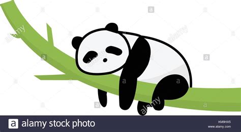 Panda Sleep On Tree Vector Isolated White Panda Cartoon Rest On Bamboo