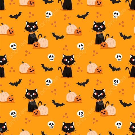 Black Cat And Spooky Halloween Pumpkin Seamless Pattern Background