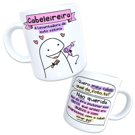Caneca Flork Cabeleireira Branca Porcelana Personalizada 325ml