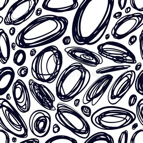 Hand Drawn Sketch Doodle Circles Lines Seamless Pattern Stock Vector