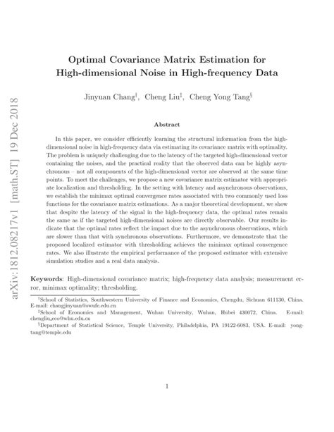 optimal covariance matrix estimation for high dimensional noise in high frequency data deepai