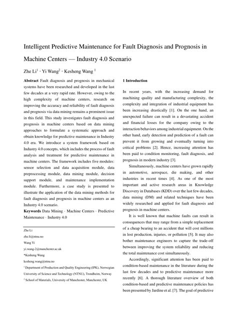 pdf intelligent predictive maintenance for fault diagnosis and prognosis in machine centers