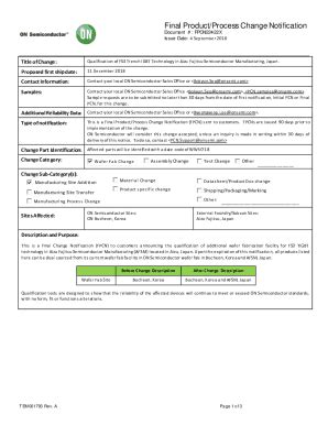 Fillable Online Final Product Process Change Notification Onsemi Fax