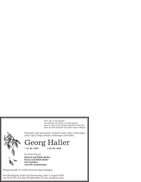 Traueranzeigen Von Georg Haller Trauer Op Online De