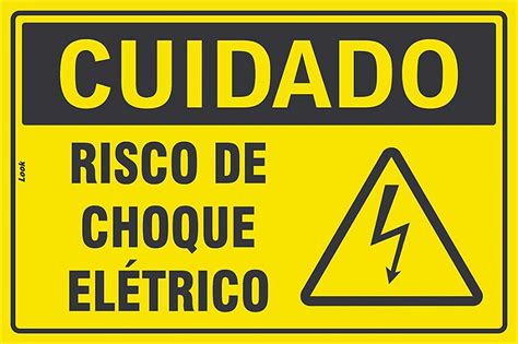 Placa de Sinalização Cuidado Risco de Choque Elétrico Look Placas de