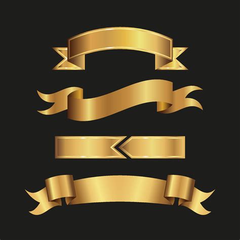 Gold Ribbons Banner Set Isolated On Black Background Vector