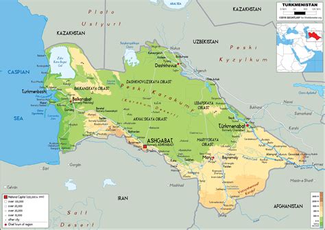 Large Size Physical Map Of Turkmenistan Worldometer 11628 Hot Sex Picture