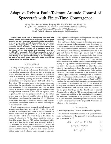 pdf adaptive robust fault tolerant attitude control of spacecraft with finite time convergence