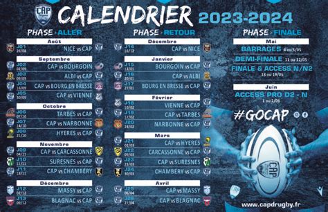 Calendrier Nationale 2023 2024 actualité CAPD Rugby