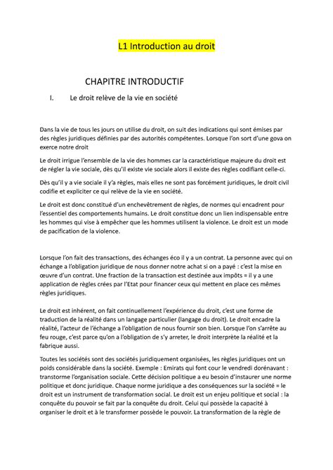L1 Intro Droit L1 Introduction Au Droit CHAPITRE INTRODUCTIF I Le