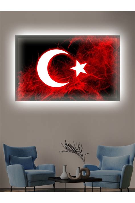 Genel Markalar Kanvas Tablo Led Işıklı Türk Bayrağı ŞANLI BAYRAĞIMIZ