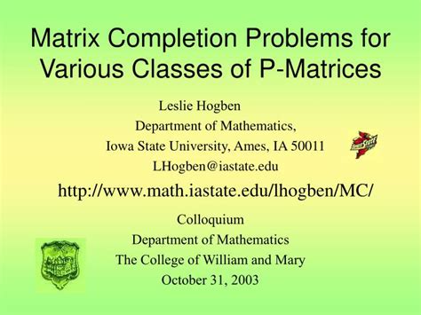 ppt matrix completion problems for various classes of p matrices powerpoint presentation id