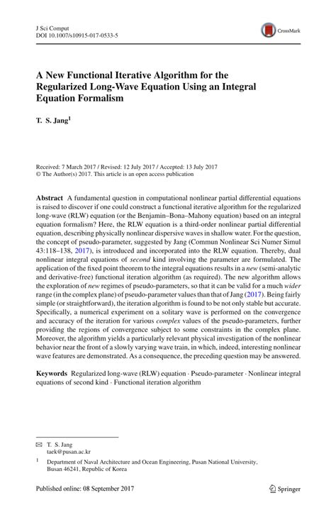 pdf a new functional iterative algorithm for the regularized long wave equation using an