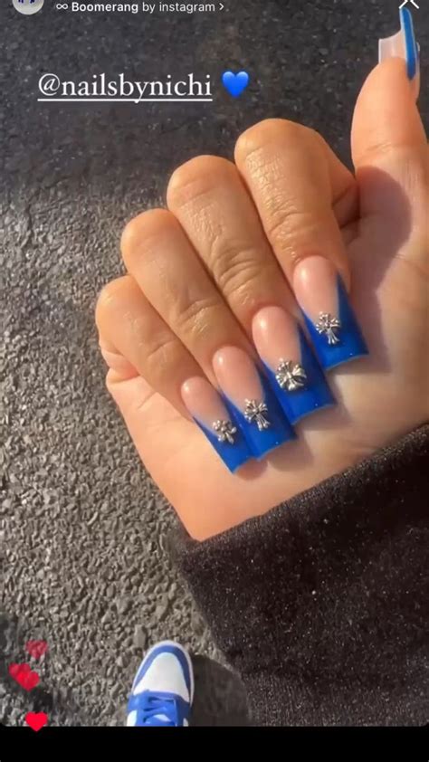 Cross Nails Blue And Silver Nails Blue Acrylic Nails Blue Prom Nails