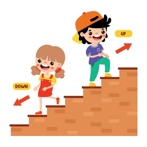 dibujos animados niños caminando arriba y abajo en escalera 27170383