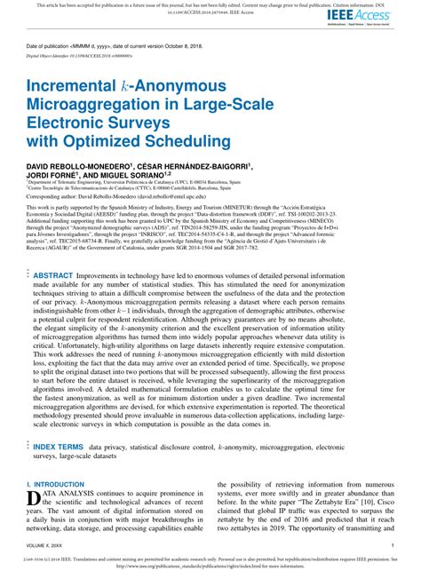pdf incremental k anonymous microaggregation in large scale electronic surveys with optimized