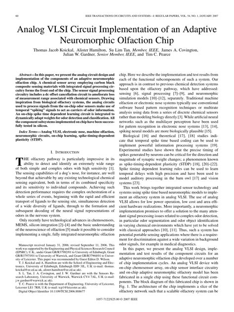 pdf analog vlsi circuit implementation of an adaptive neuromorphic olfaction chip