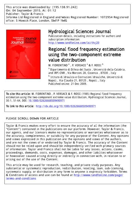 pdf regional flood frequency analysis using the two component extreme value distribution