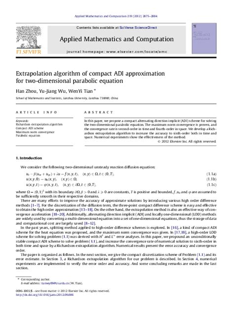 pdf extrapolation algorithm of compact adi approximation for two dimensional parabolic