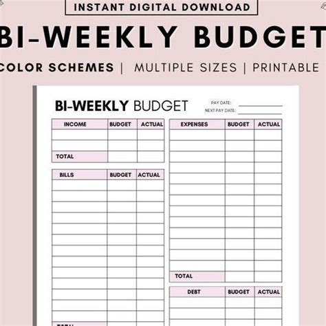 BI WEEKLY Budget Overview Template Printable Paycheck Budget Printable