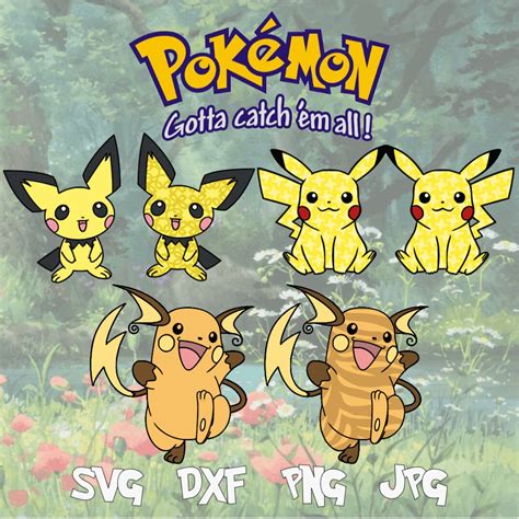 Pokémon TRIO SVG Pichu Pikachu Raichu DXF png Etsy