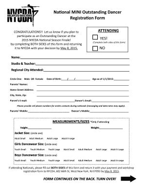 Fillable Online National MINI Outstanding Dancer Registration Form Fax