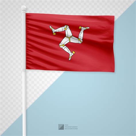 Ondeando La Bandera De La Isla De Man En Un Poste De Metal Blanco