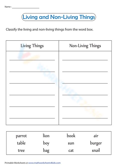 Living And Non Living Things Classification Worksheet Worksheets Library
