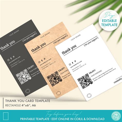 DIY Editable Minimal Business Thank You Card Template W Qr Code Review