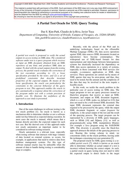 pdf a partial test oracle for xml query testing