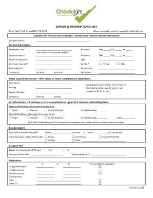 Fillable Online Checkright New Employee Information Sheet Checkright