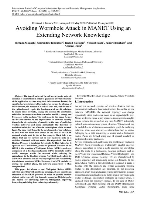 pdf avoiding wormhole attack in manet using an extending network knowledge