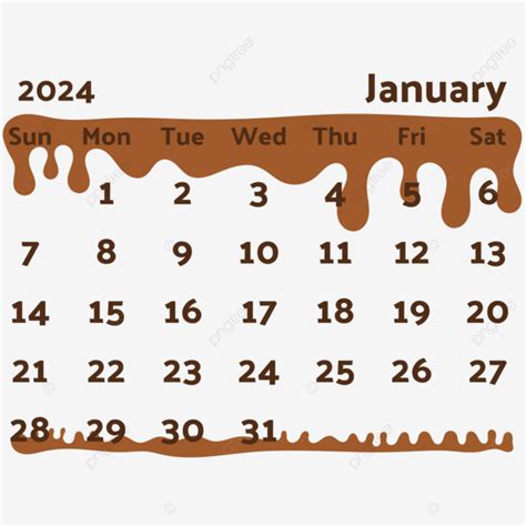 초콜릿이 녹는 2024 월별 달력 1월 벡터 2024년 달력 1월 PNG 일러스트 및 벡터 에 대한 무료 다운로드