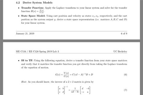 solved 4 2 derive system models transfer function apply the