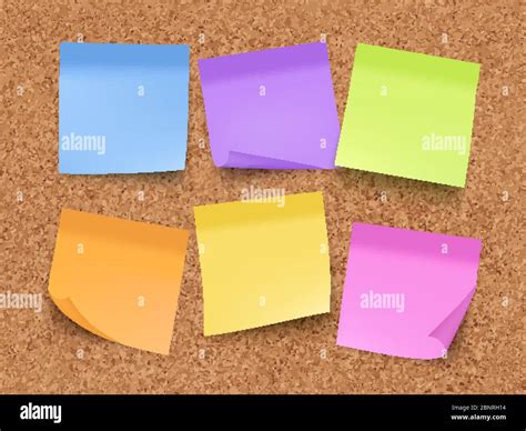Sticky Empty Notes Corkwood Board On Wall With Memo Colored Papers