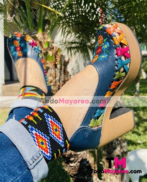 Zs00987 Huaraches Mexicanos De Plataforma Artesanales Color Azul De