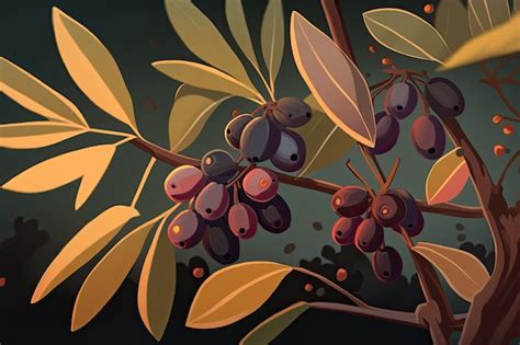 Premium AI Image N Olive Tree Branch With Ripe Olives Generative AI