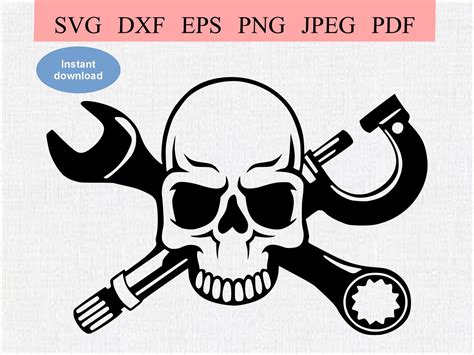 Skull Wrench Mechanic SVG DXF EPS Symmetrical Skull With A Wrench