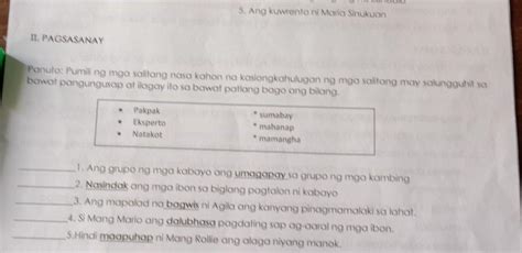 Panuto Pumili Ng Mga Salitang Nasa Kahon Na Kasingkahulugan Ng Mga