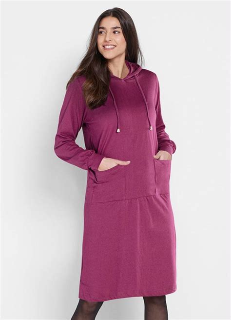 Vestido Bolsos Manga Longa Roxo Bonprix
