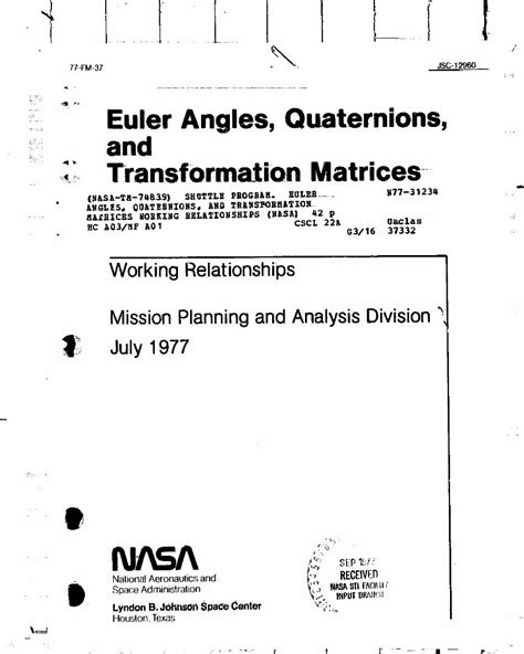 euler angles quaternions and transformation matrices [pdf document]