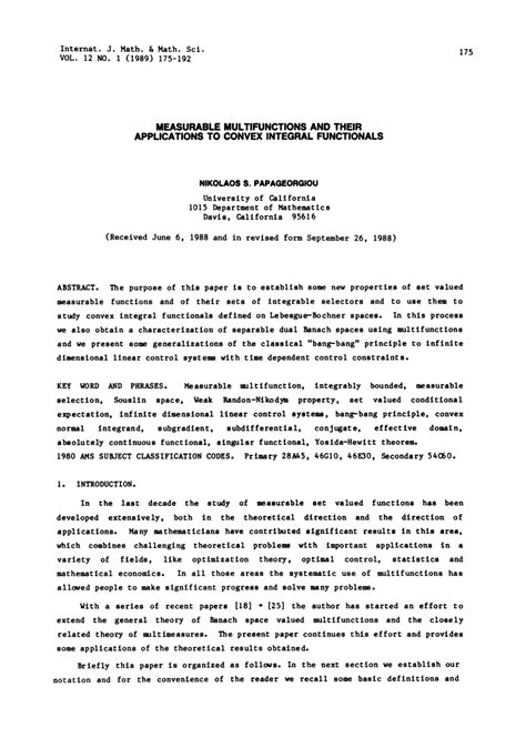 pdf measurable multifunctions and their applications to convex integral functionals