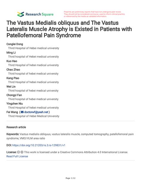 PDF The Vastus Medialis Obliquus And The Vastus Lateralis Muscle