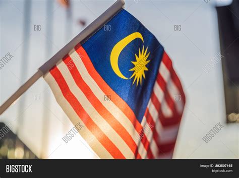 Malaysia Flag Also Known As Jalur Gemilang Wave With The Blue Sky
