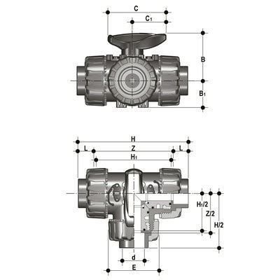 Myvink Fip Tkdiv Pvc U Dual Block Way Ball Valve Ptfe Epdm